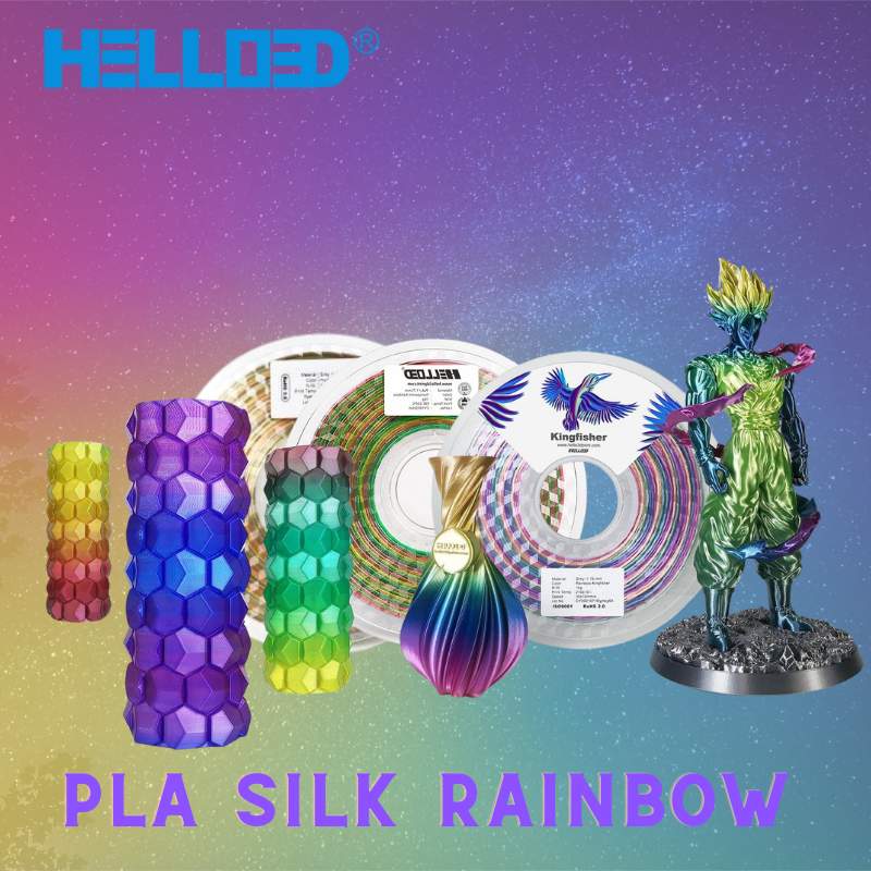 Hello3D PLA SILK Rainbow Colour 1.75mm 3D Printing Filament - Vibrant Multicolor Prints – 3D ...