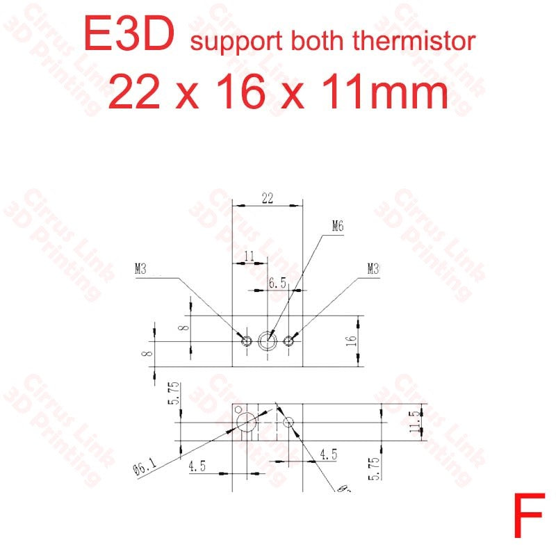 Heating Block E3D (22X16X11) mm | support 2 type thermistor - 3D Print ...