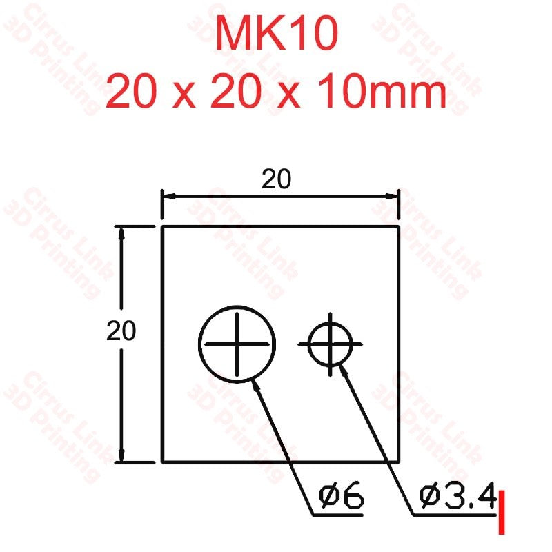 Heating Block MK10 (20X20X10) mm - 3D Print Part | Filament ...